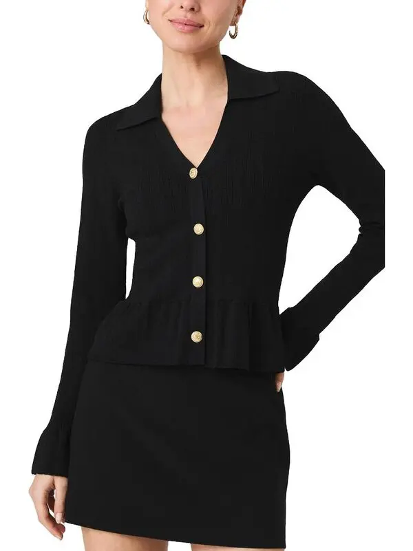 French Connection Crinkle Pointelle Peplum Top - Black