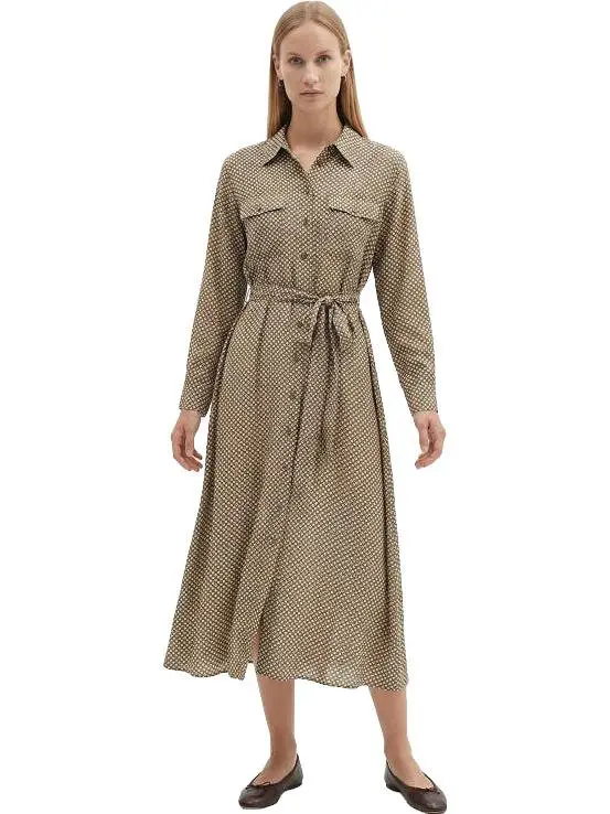 EXQUISE Clio Midi Shirt Dress - Brown Patterned