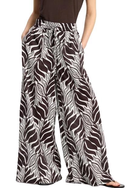 ALBARAY Palm Print High-waist Wide-leg Trousers - Brown