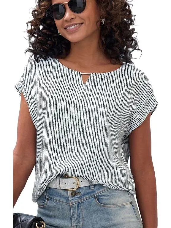 LASCANA Striped Keyhole Blouse - White & Black
