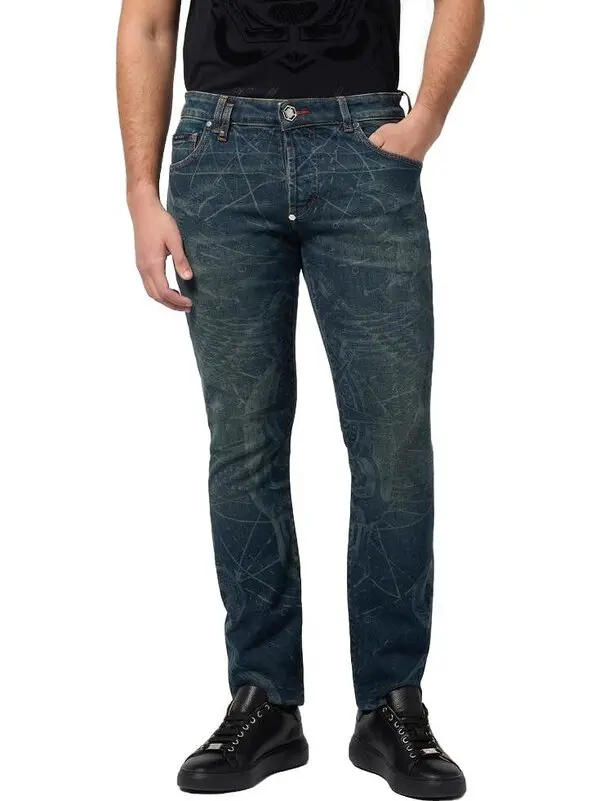 Philipp Plein Printed Super Straight Cut Jeans - Texasblue