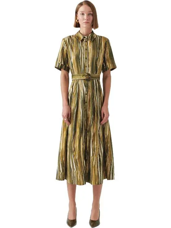 EXQUISE Anais Midi Dress - Yellow Patterned