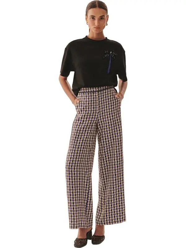 EXQUISE Julianna Chic Fluid Wide Leg Pants - Blue