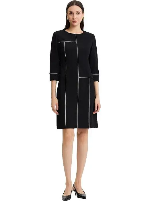 Ming Wang Monochrome Grid Stitch Stretch Deco Crepe Dress - Black/white