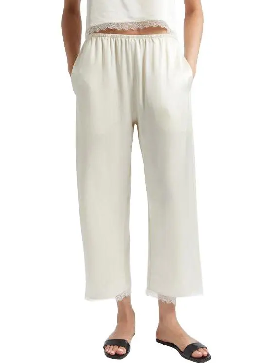 LESET Lace Detail Crop Satin Pants - Creme