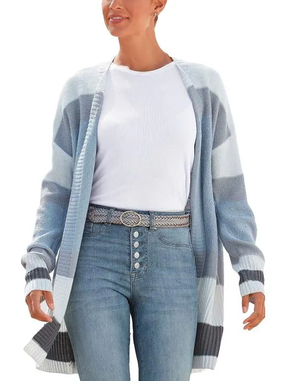 LASCANA Color Block Knit Longline Cardigan - Blue Multi