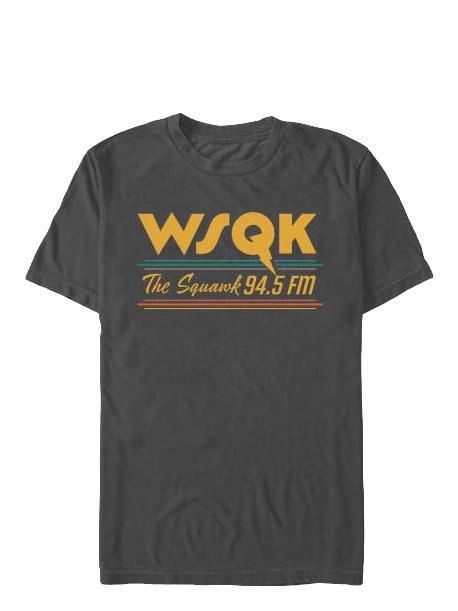STRANGER THINGS Retro Radio The Squawk Wsqk 94.5 Fm Stripes Graphic T-shirt - Charcoal