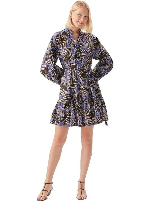 EXQUISE Kaylani Mini Dress With Leaf Print - Light Blue