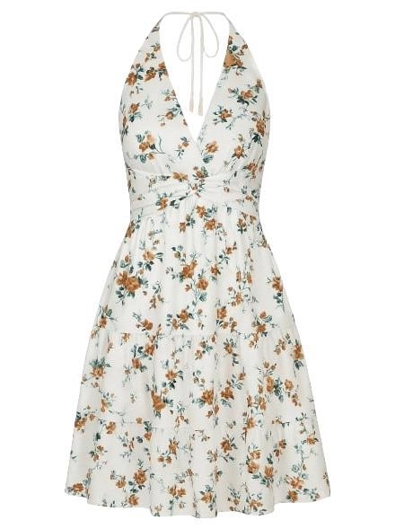 CONQUISTA Ecru Floral Empire Line Mini Dress - Beige