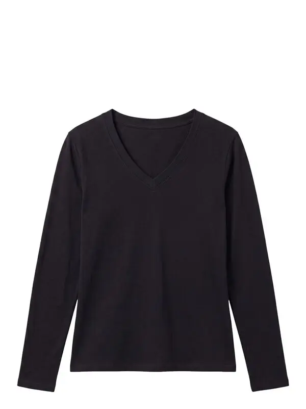 BRODIE CASHMERE Long Sleeve V-neck Tee - Black