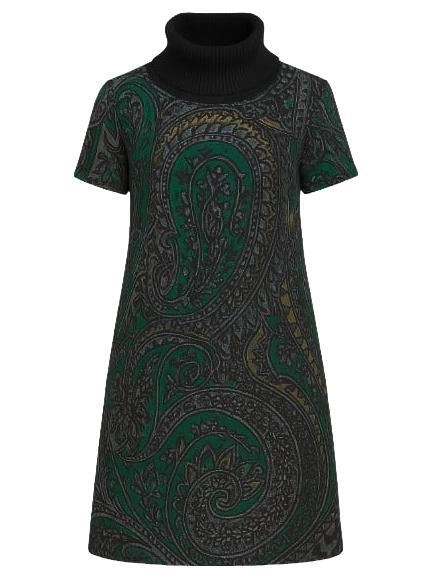 CONQUISTA A-line Turtleneck Dress With Paisley Print - Black