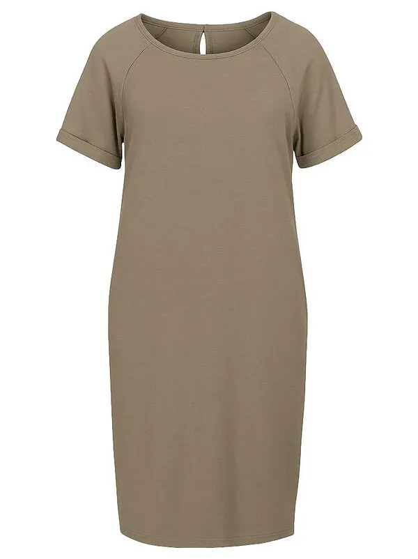 CONQUISTA Short Sleeve Punto Di Roma Dress With Pockets - Brown