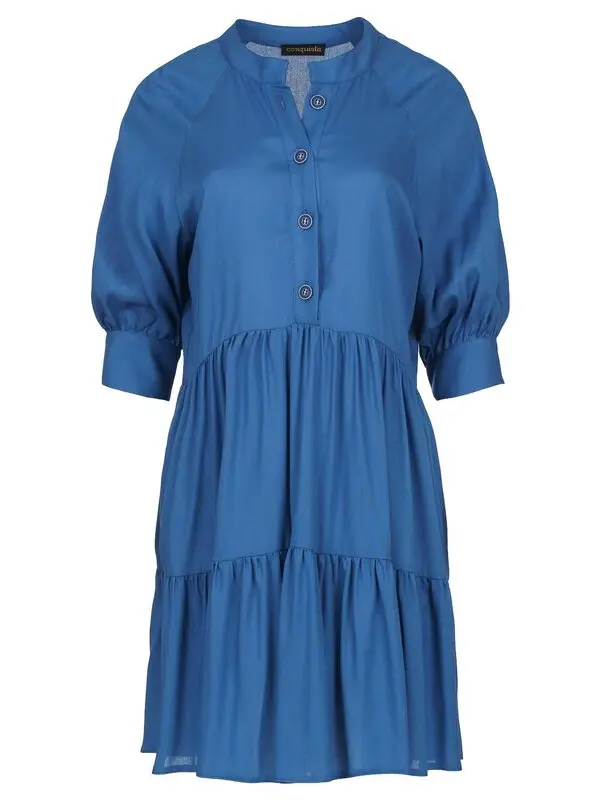 CONQUISTA Loose Ruffle Dress With Bishop Sleeves - Blue