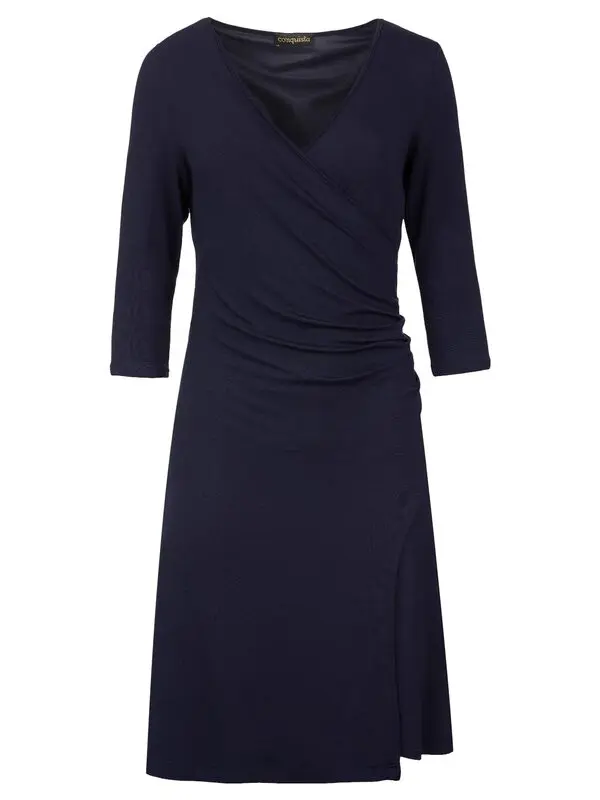 CONQUISTA Faux Wrap Dress With Trim - Blue
