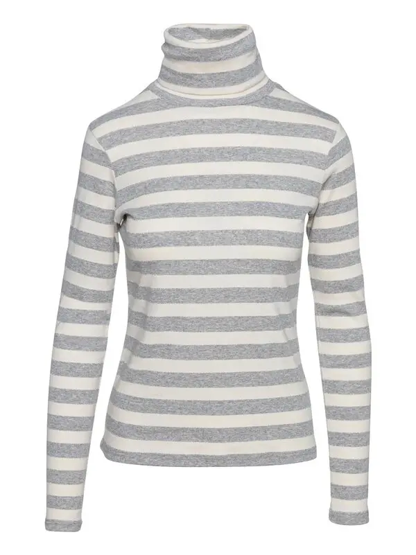 CONQUISTA Striped Long Sleeve Turtleneck Top - Beige/gray