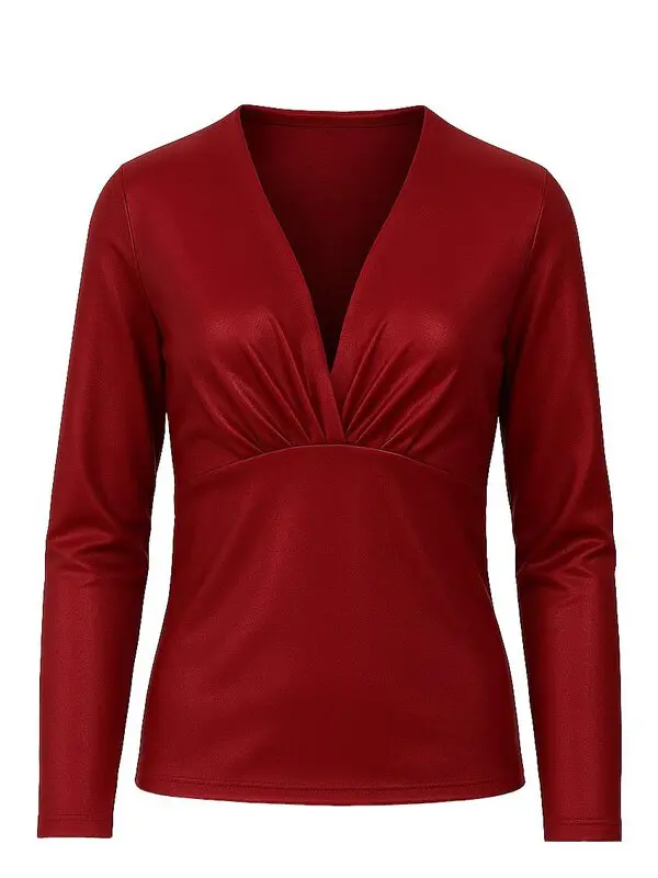 CONQUISTA Long Sleeve V-neck Top - Red