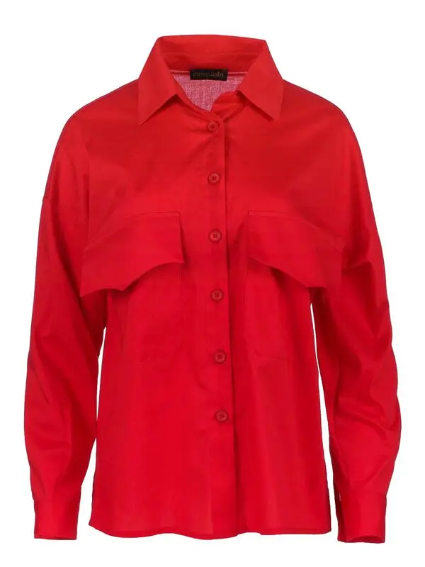 CONQUISTA Poplin Style Shirt With Classic Collar And Patch Pockets - Red