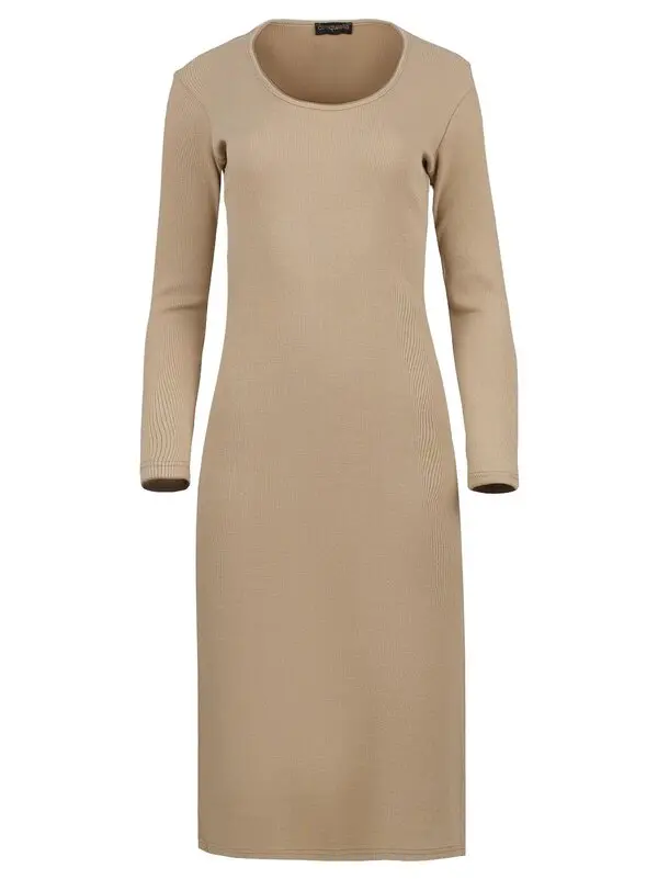 CONQUISTA Ribbed Cotton-elastane Long Sleeve Midi Dress - Beige