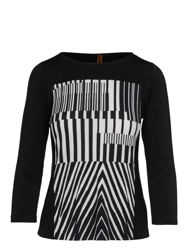 CONQUISTA And White Print Detail Top - Black