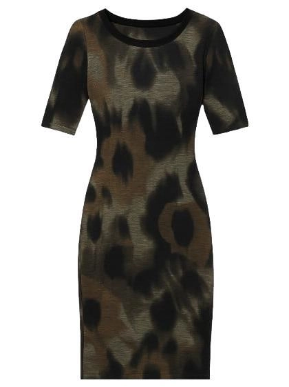 CONQUISTA Fitted Print Midi Dress With 3/4 Sleeves - Brown
