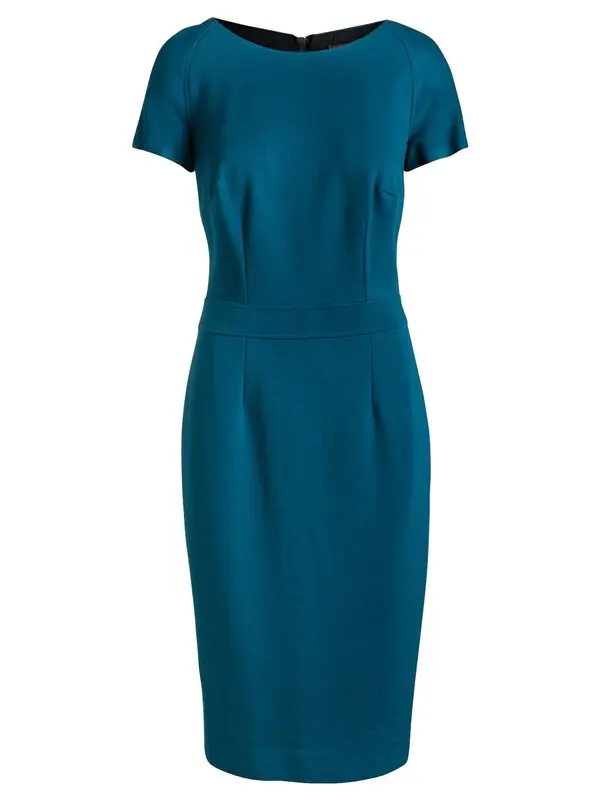 CONQUISTA Petrol Fitted Cap Sleeve Dress With Round Neckline - Blue