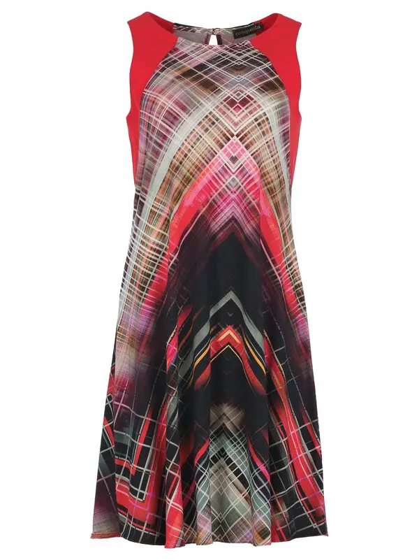 CONQUISTA Sleeveless Geometric Print A-line Dress - Red