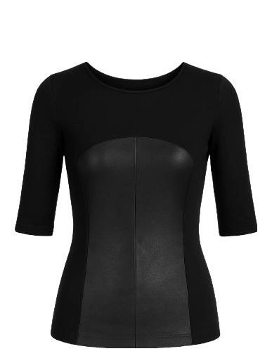 CONQUISTA Stretch Jersey Top With Faux Leather Detail - Black