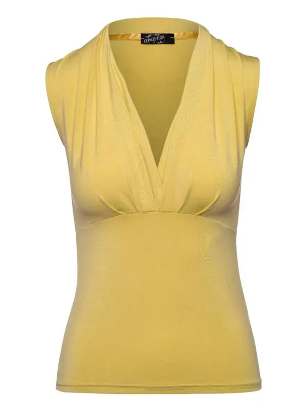 CONQUISTA Sleeveless Wrap V-neck Top In Micromodal - Yellow