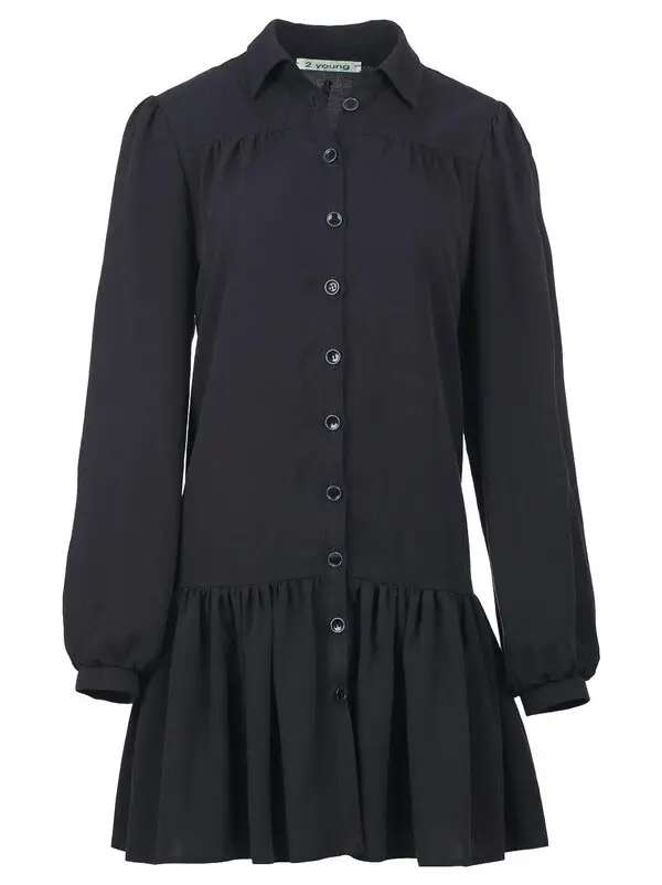 CONQUISTA Tencel Shirt Dress With Gathered Tiers - Black