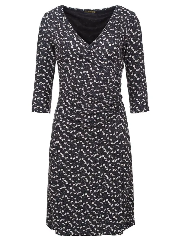 CONQUISTA Printed Faux Wrap Stretch Wool Jersey Dress - Grey