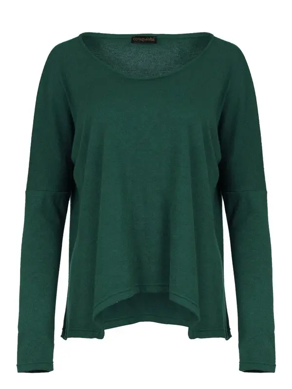 CONQUISTA Knit Handkerchief Hem Top - Green