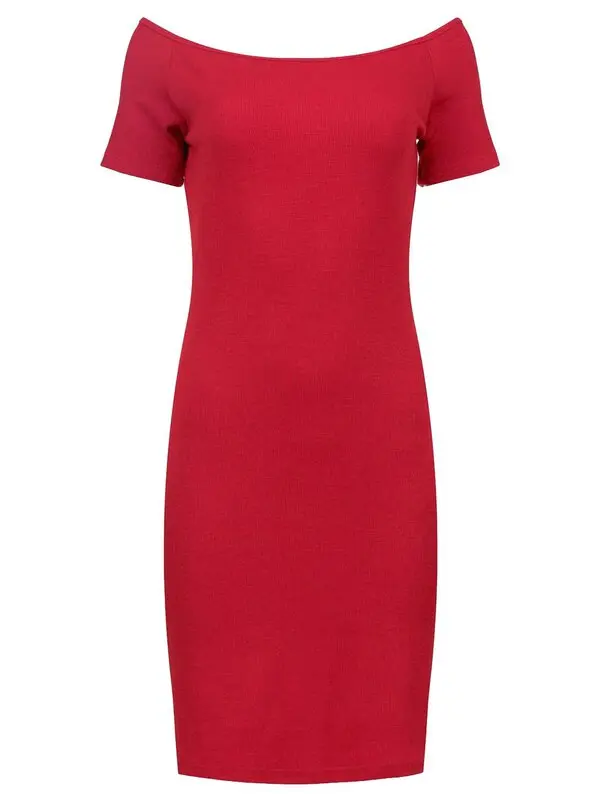 CONQUISTA Off-shoulder Ribbed Fitted Dress - Red