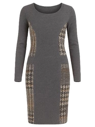 CONQUISTA Patterned Straight Sweater Dress - Grey