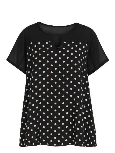CONQUISTA Polka Dot Top With Cut-out Shoulders - Black