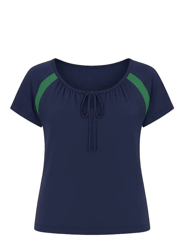 CONQUISTA Short Sleeve Top With Tie Detail - Blue