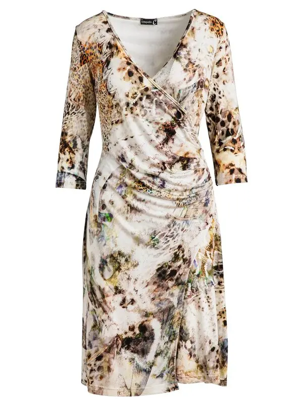 CONQUISTA Print Jersey Faux Wrap Dress - Brown