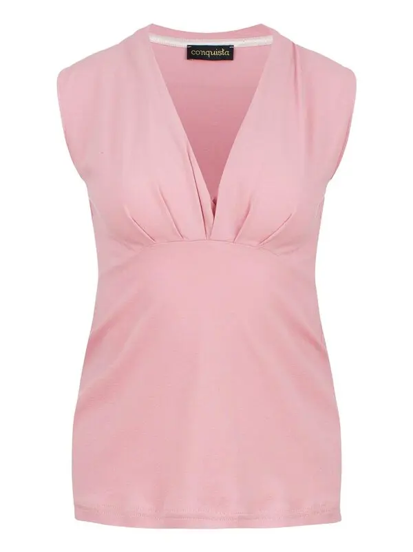 CONQUISTA Sleeveless Faux Wrap Jersey Top - Pink