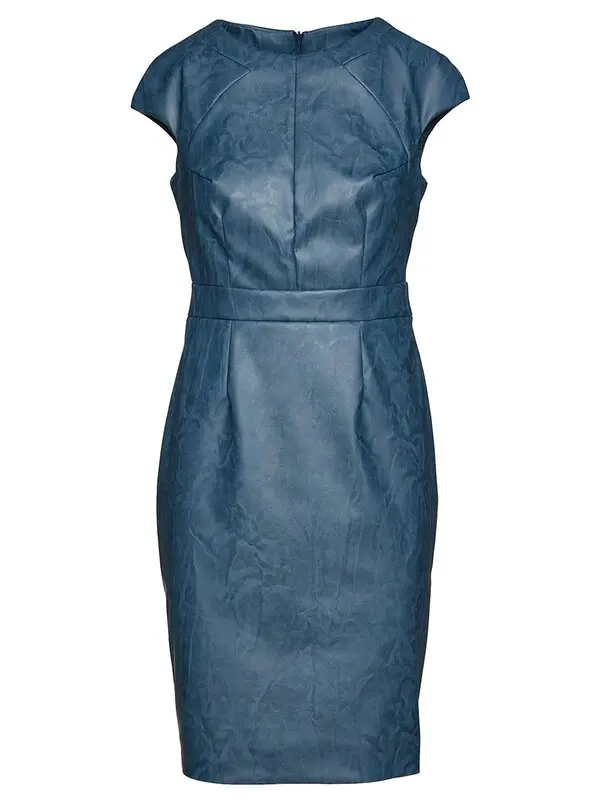 CONQUISTA Indigo Faux Leather Dress With Cap Sleeves - Blue