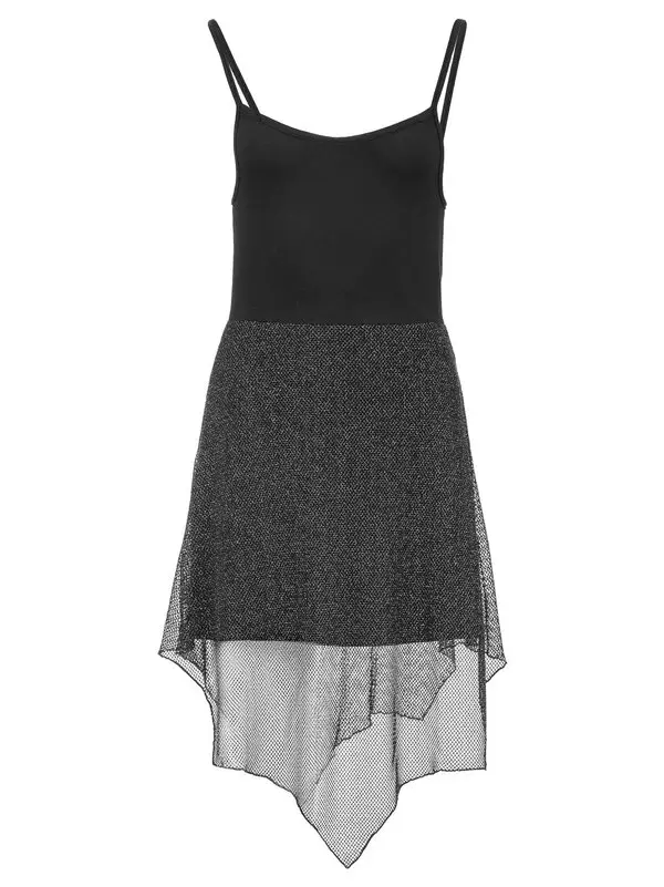 CONQUISTA Sheer Layer Detail Mini Dress - Black