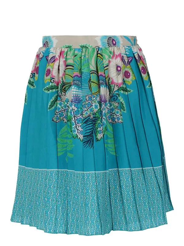 CONQUISTA Tropical Print Pleated Skirt - Blue