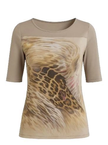 CONQUISTA Animal Print Boatneck Top - Brown