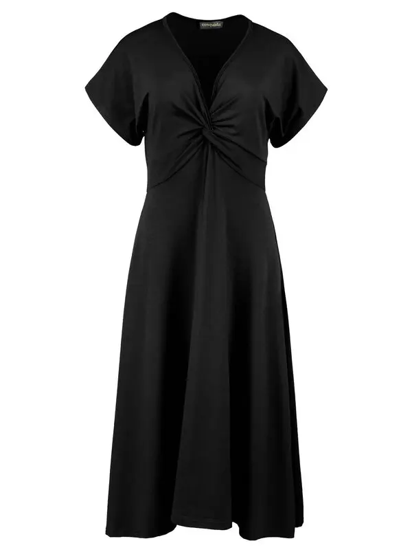 CONQUISTA Knot Detail Midi Dress - Black