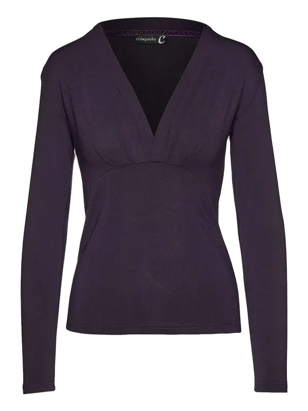 CONQUISTA V-neck Long Sleeve Jersey Top - Blue