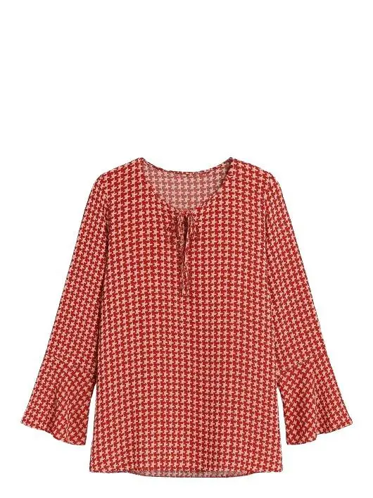 CONQUISTA Loose Fit Printed Top With Tie Detail - Red