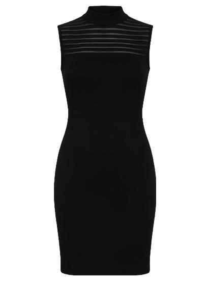 CONQUISTA Sheer Detail Stretch Mini Dress - Black