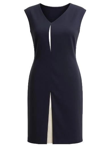CONQUISTA Sleeveless Contrast Pleat Dress - Blue