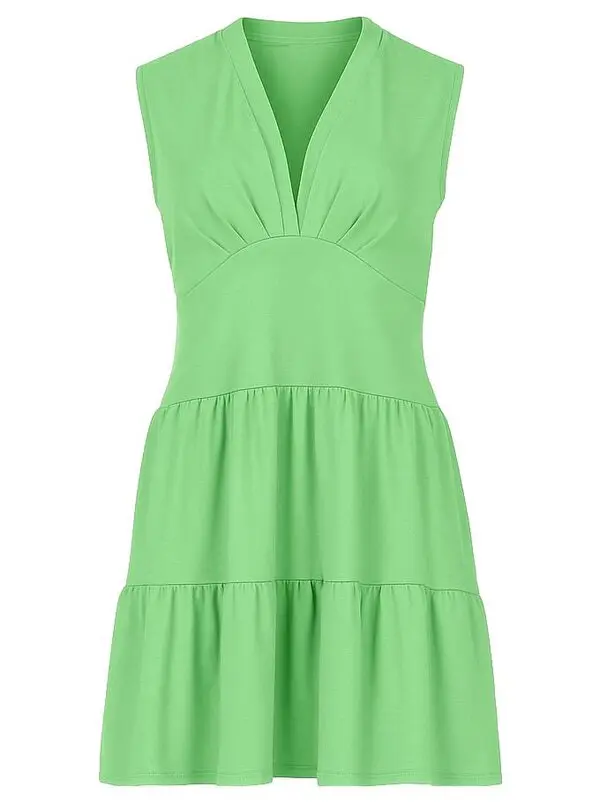 CONQUISTA Sleeveless V-neck Tiered Jersey Dress - Green