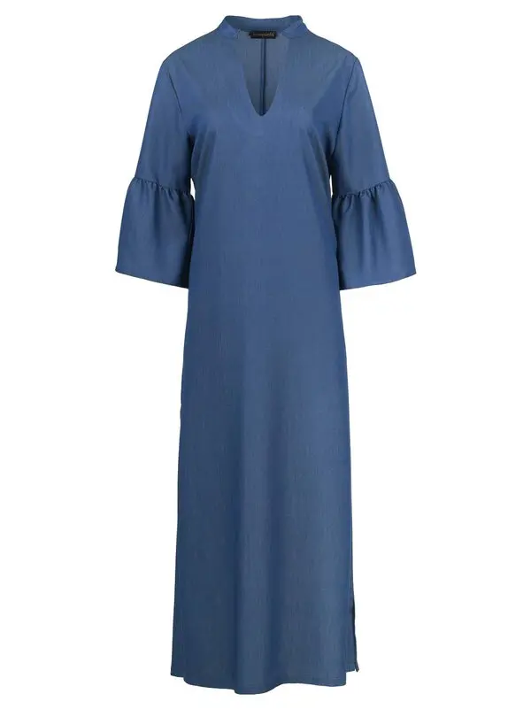 CONQUISTA Denim Style Kaftan With Ruffle Detail - Blue