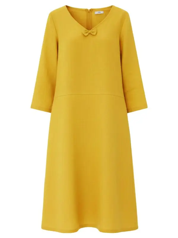 LEMUSE Sun V-neck Stonewashed Linen Dress With Bow Detail - Yellow