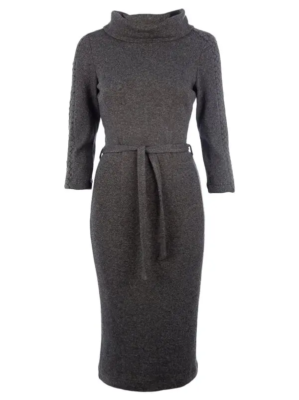 CONQUISTA Knit Fitted Dress With Jacquard Panel Detail - Grey